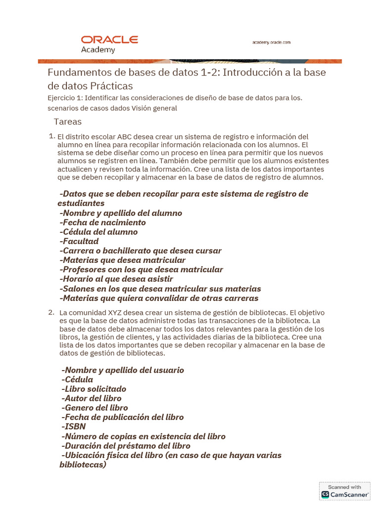 Prácticas de Oracle. Academy | PDF | Bases de datos | Oracle Corporation