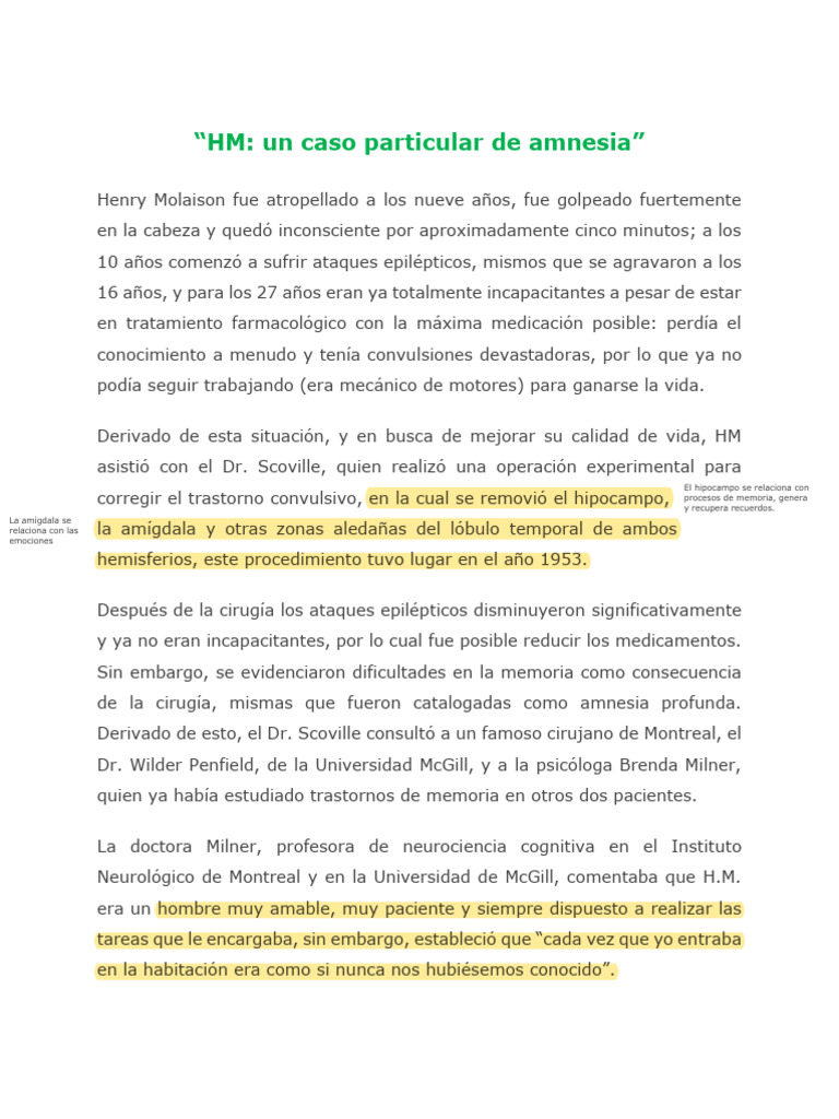 Caso 2 - Henry Molaison | PDF | Memoria | Amnesia