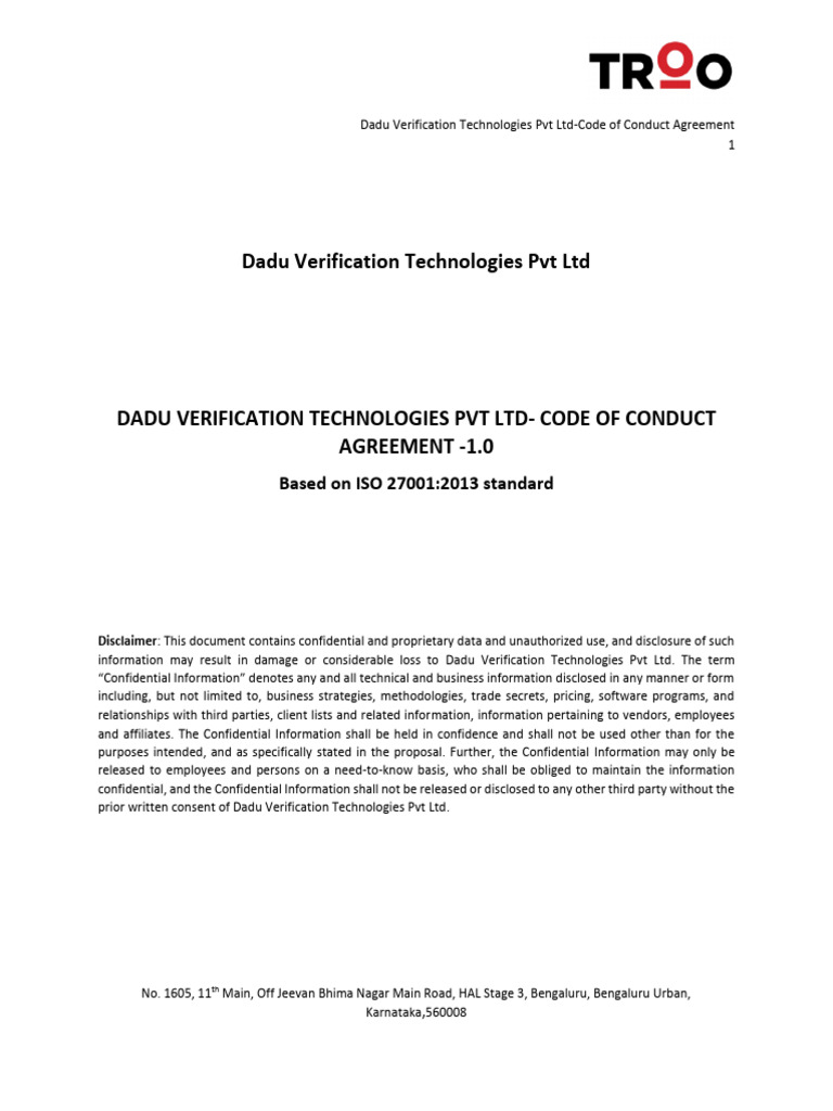 DVT-Code of Conduct Agreement | PDF | Employment | Occupational Safety ...