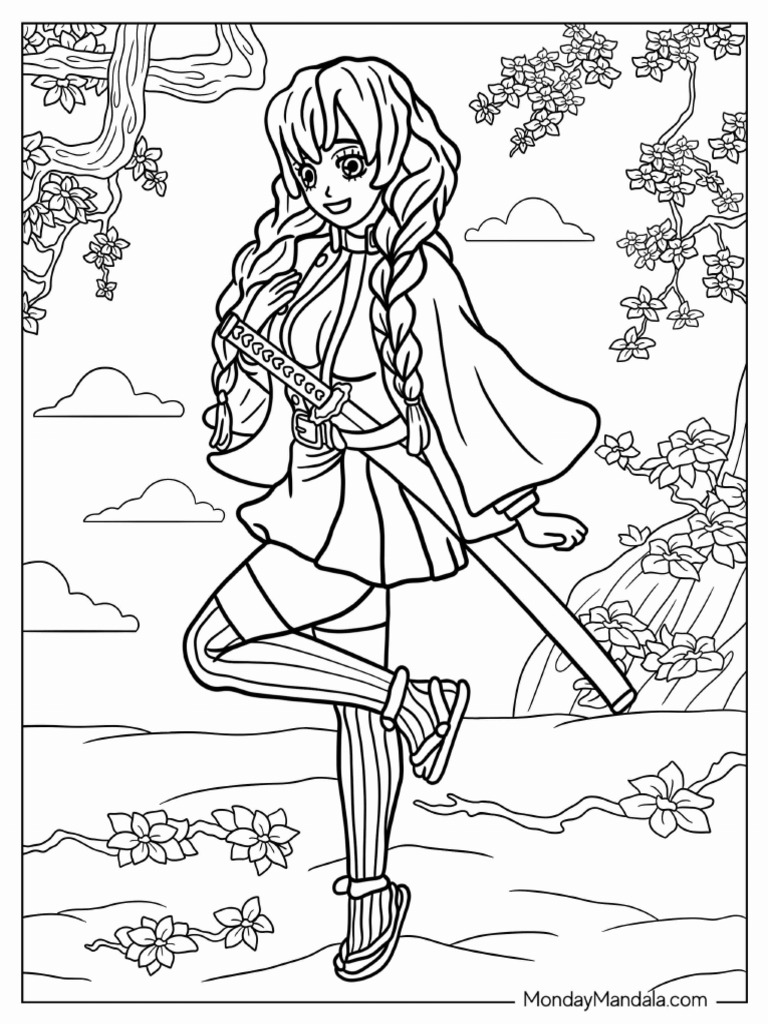 Mitsuri Kanroji in The Forest Coloring Page | PDF