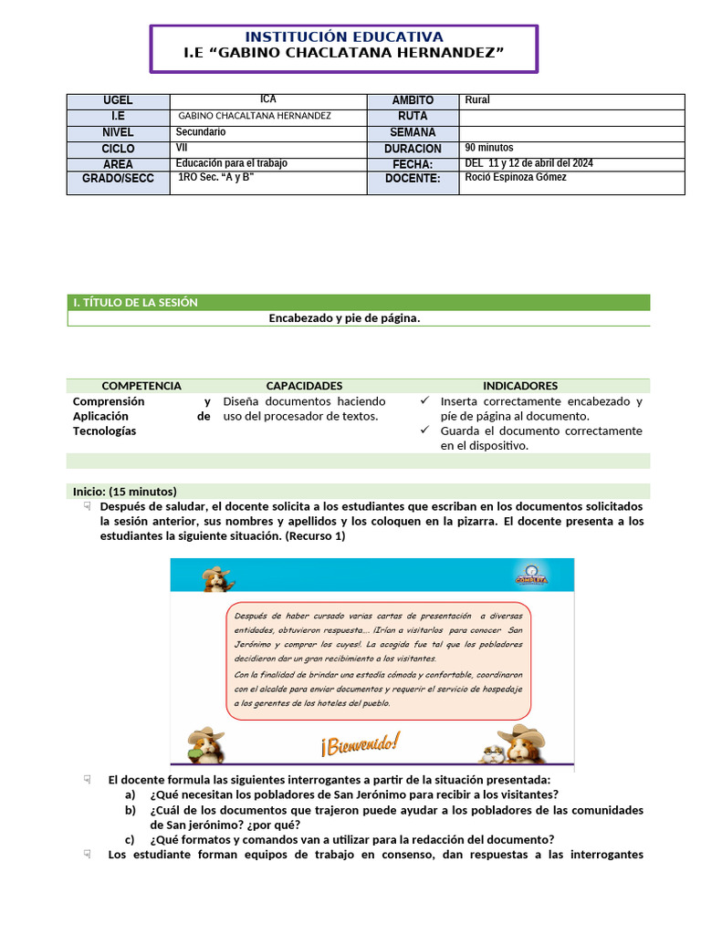 EPT1-U1-S2 Encabezado y Pie de Pagina | PDF