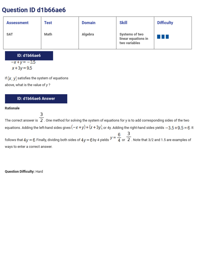 SAT Suite Algebra - Answers | PDF | Equations | Algebra