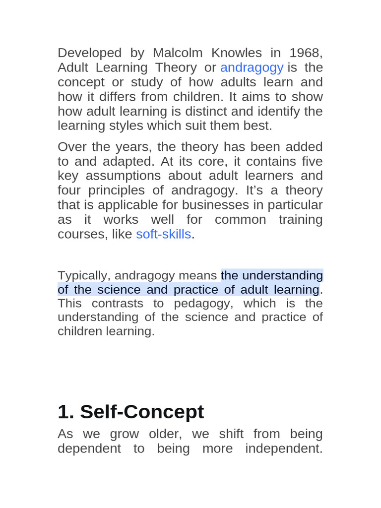 Knowles' Andragogy: Adult Learning Theory | PDF