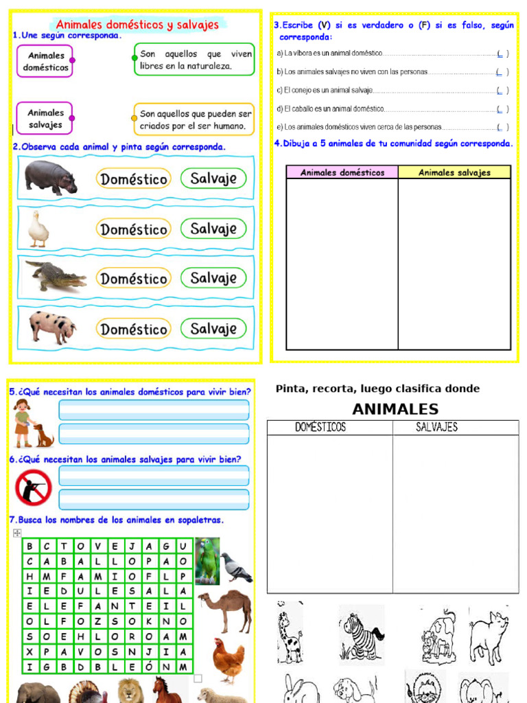Fichas de Aplicacion Animales Domesticos y Salvajes | PDF