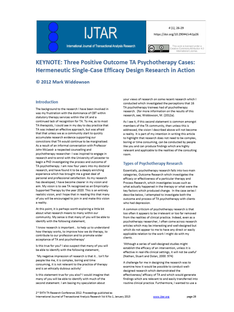 Vol 4 Iss I1 26-29 - Widdowson | PDF | Psychotherapy | Major Depressive Disorder