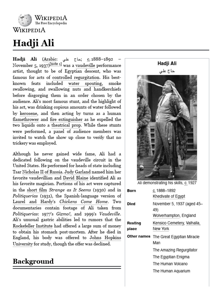 Hadji Ali: The Amazing Regurgitator | PDF