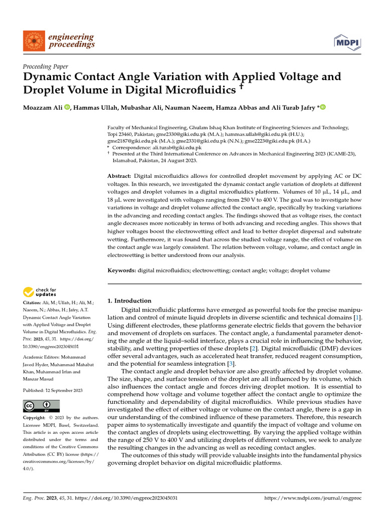 Ali 2023 - Dynamic Contact Angle Variation With Applied Voltage and ...