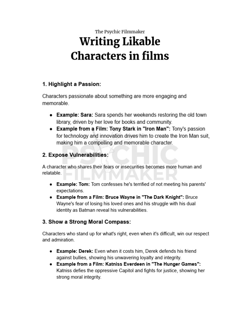 Writing Likable Characters in Films by the Psychic Filmmakers | PDF ...