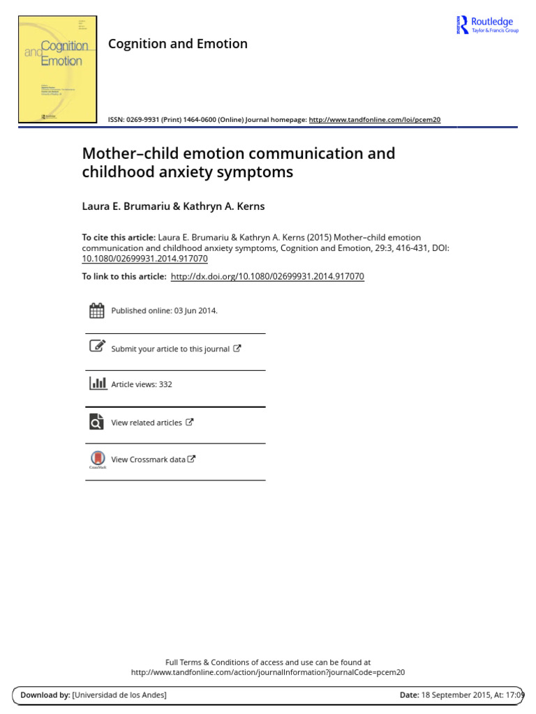 Emotion Communication And Child Anxiety Pdf Anxiety Emotions