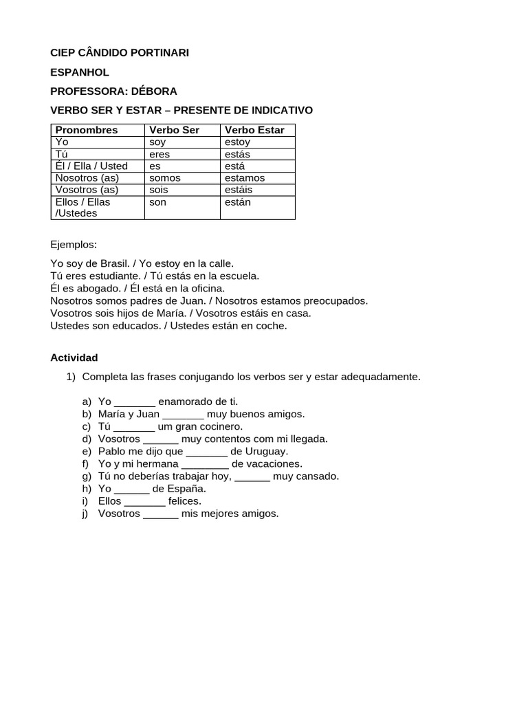 Verbo Ser y Estar en Espanhol | PDF