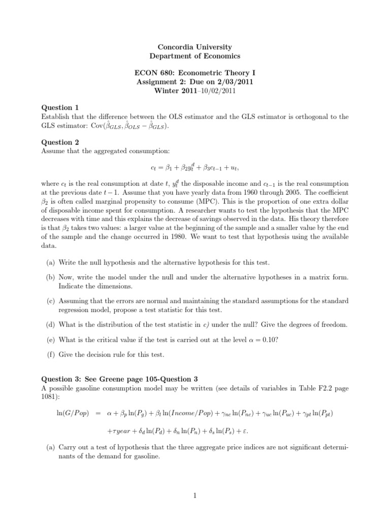 Econ 680 Assignment 2 Pdf Ordinary Least Squares Confidence Interval