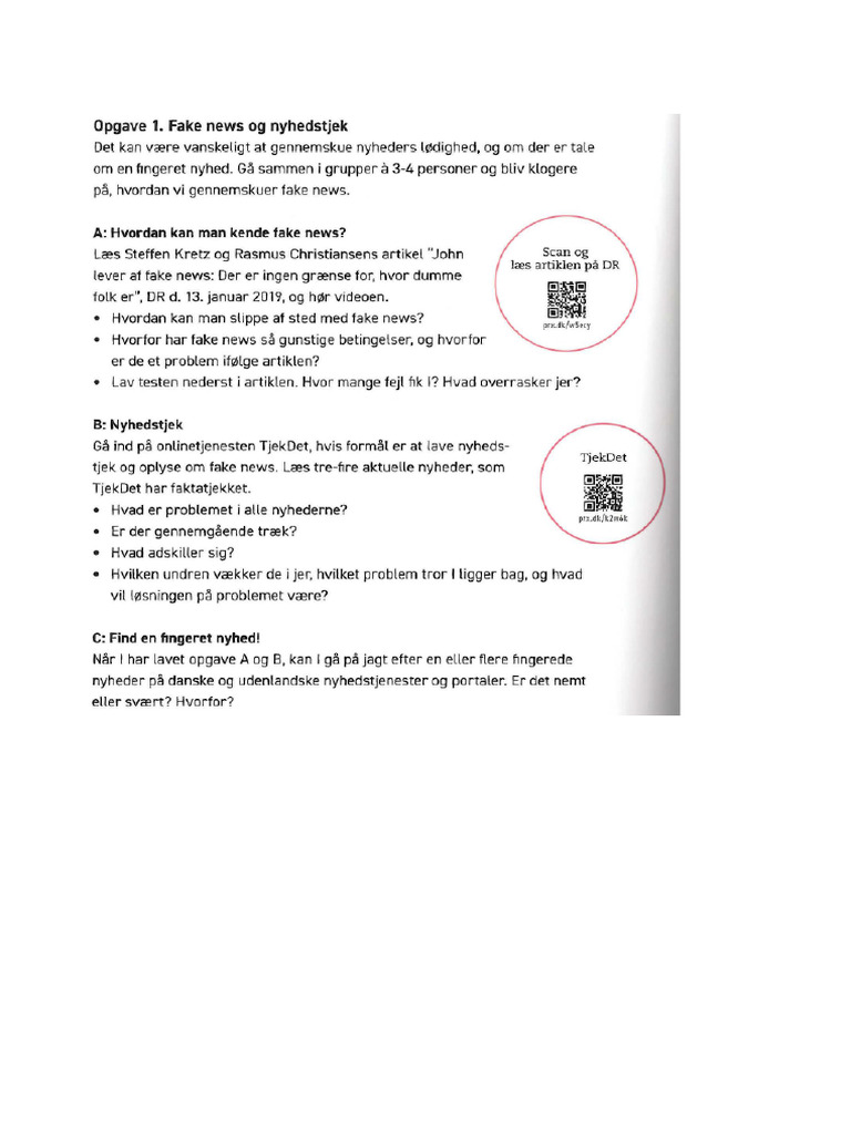 Fake News Og Nyhedstjek OPGAVER | PDF