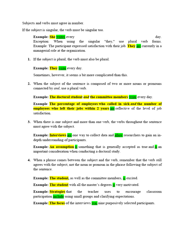 Rules of Subject Verb Agreement 1 | PDF | Grammatical Number | Plural