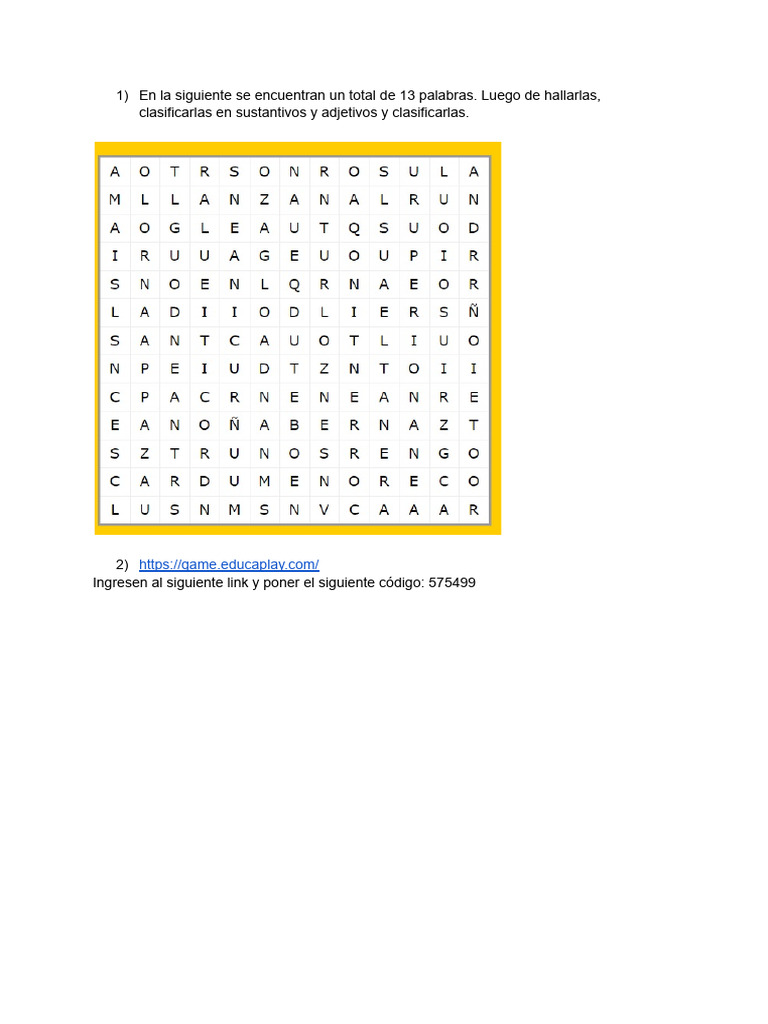 Juego de Clasificación de Palabras | PDF