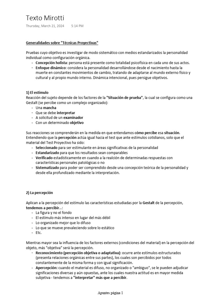 Técnicas Proyectivas y Personalidad | PDF | Percepción | Creatividad