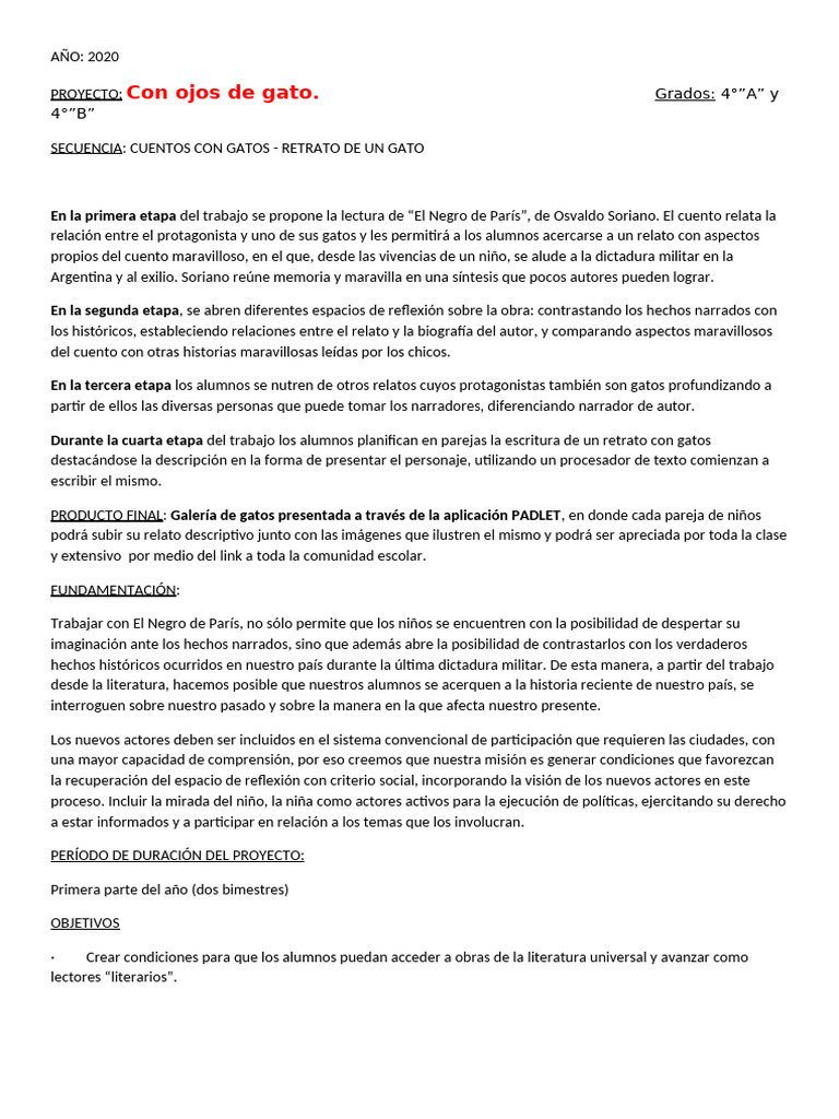 Secuencia Cuentos Con Gatos 2020 | PDF | Cuentos | Lingüística