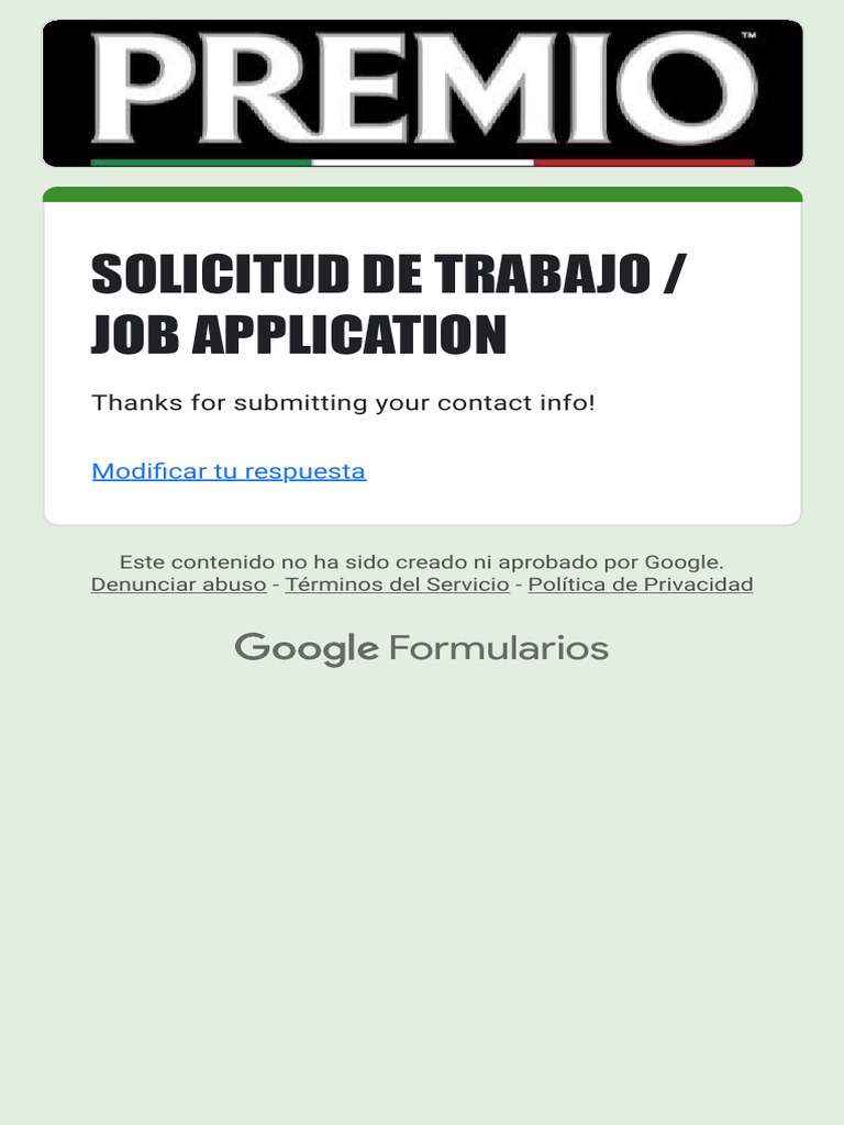 Solicitud de Trabajo Job Application | PDF