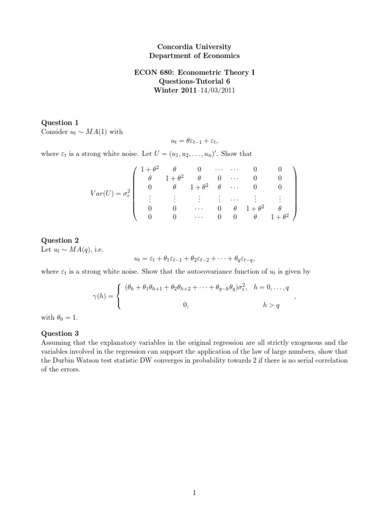 Econ 680 Tutorial 6 | PDF | Linear Regression | Autocorrelation