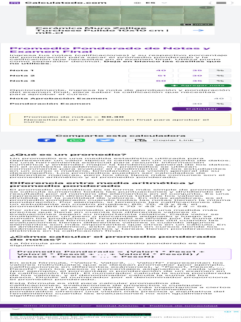 Calcular Promedio Ponderado de Notas | PDF | Media aritmética ponderada