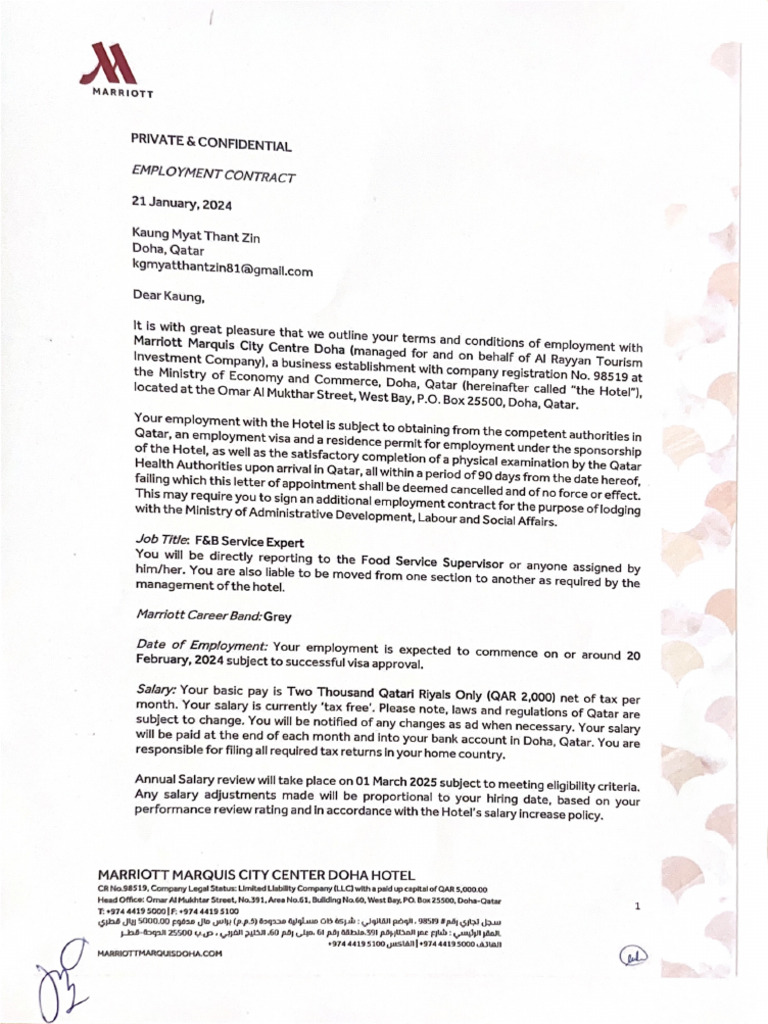 Marriot Offer Letter | PDF
