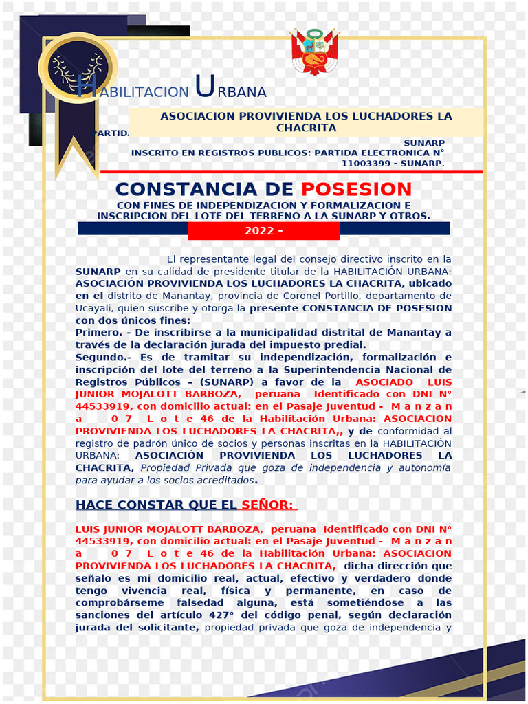 constancia-modelo | PDF | Propiedad | Documento de identidad