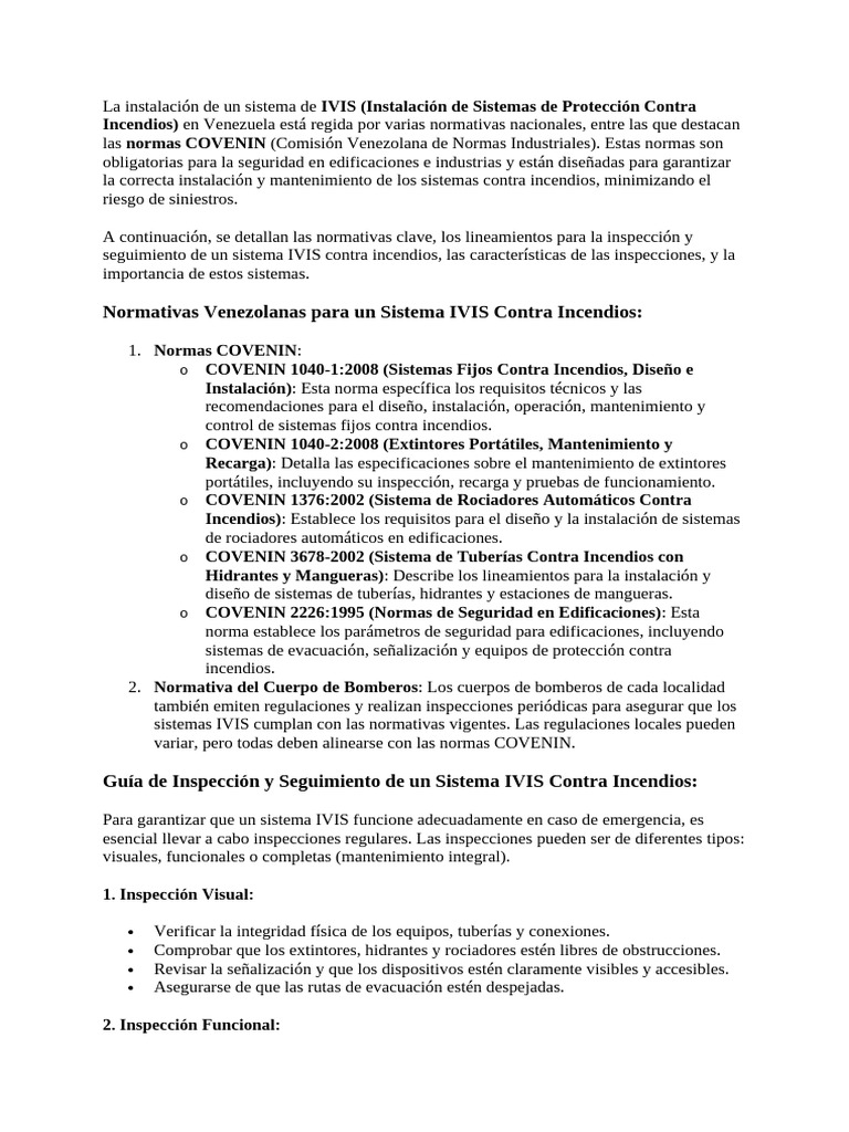 Normativas Venezolanas para Un Sistema IVIS Contra Incendios | PDF | La seguridad