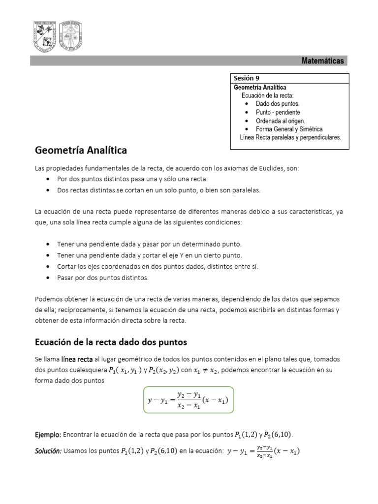 Nota 9. Línea Recta Matemáticas Propedeutico | PDF | Línea (geometría ...