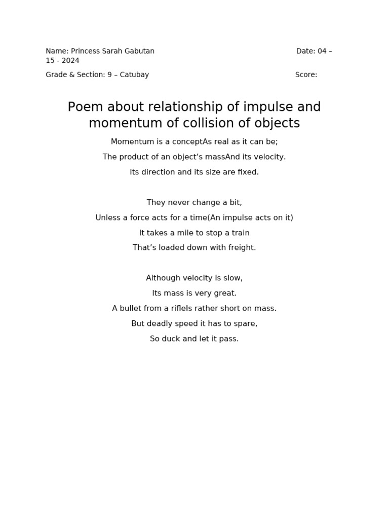Poem on Impulse and Momentum | PDF