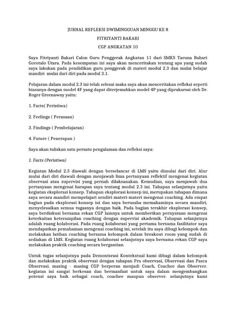 Refleksi Modul Coaching CGP 2.3 | PDF | Karier & Perkembangan | Pengembangan Diri