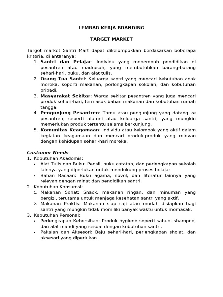 Target Market dan Nilai Santri Mart | PDF