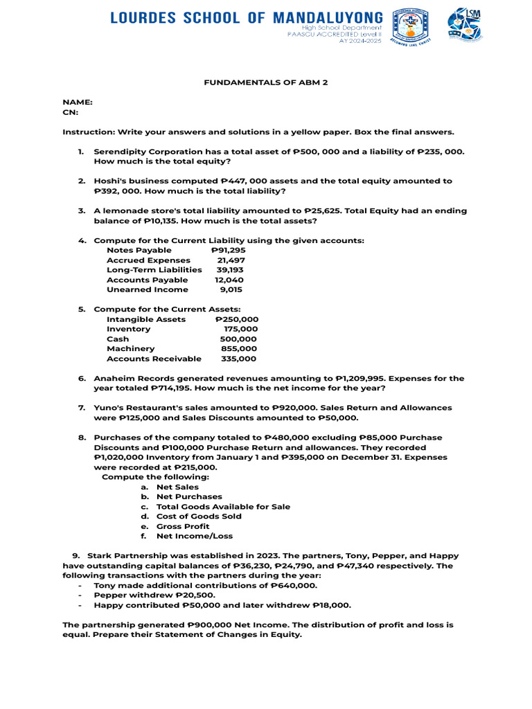 FABM2 Worksheet | PDF | Finance & Money Management