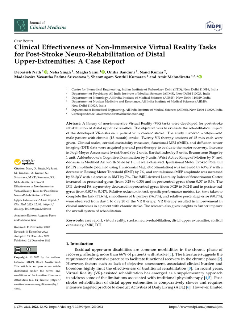 Clinical Effectiveness of Non-Immersive Virtual Reality Tasks for Post ...