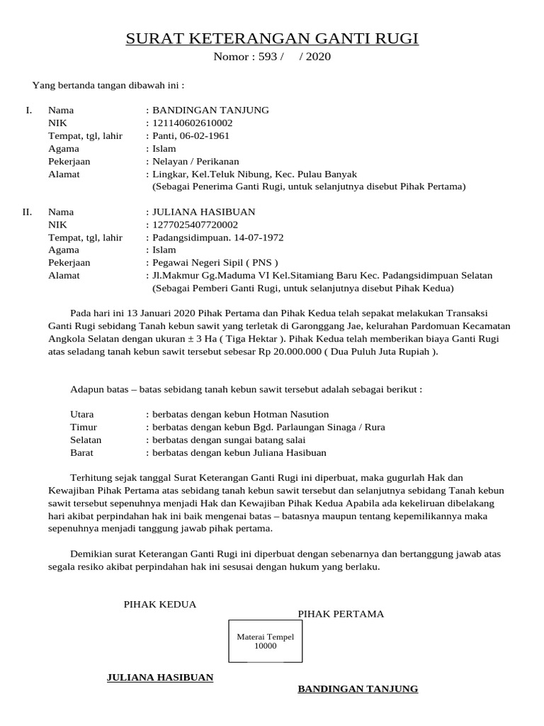 Surat Keterangan Ganti Rugi | PDF | Hukum