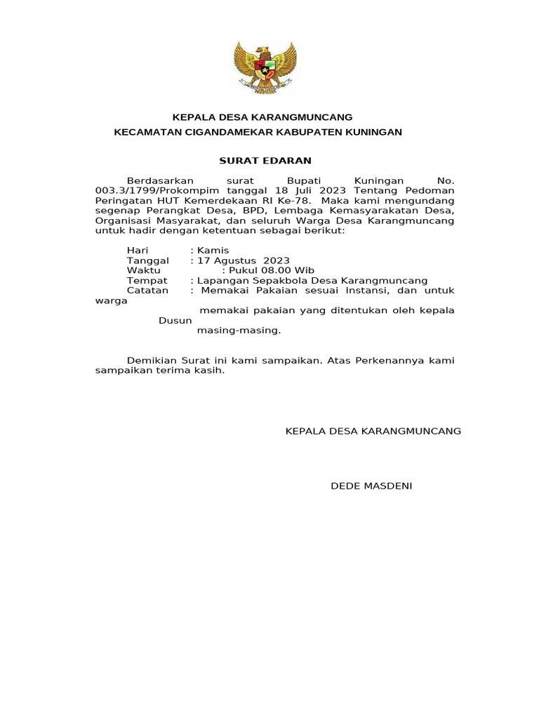 Undangan Upacara HUT RI Ke-78 | PDF