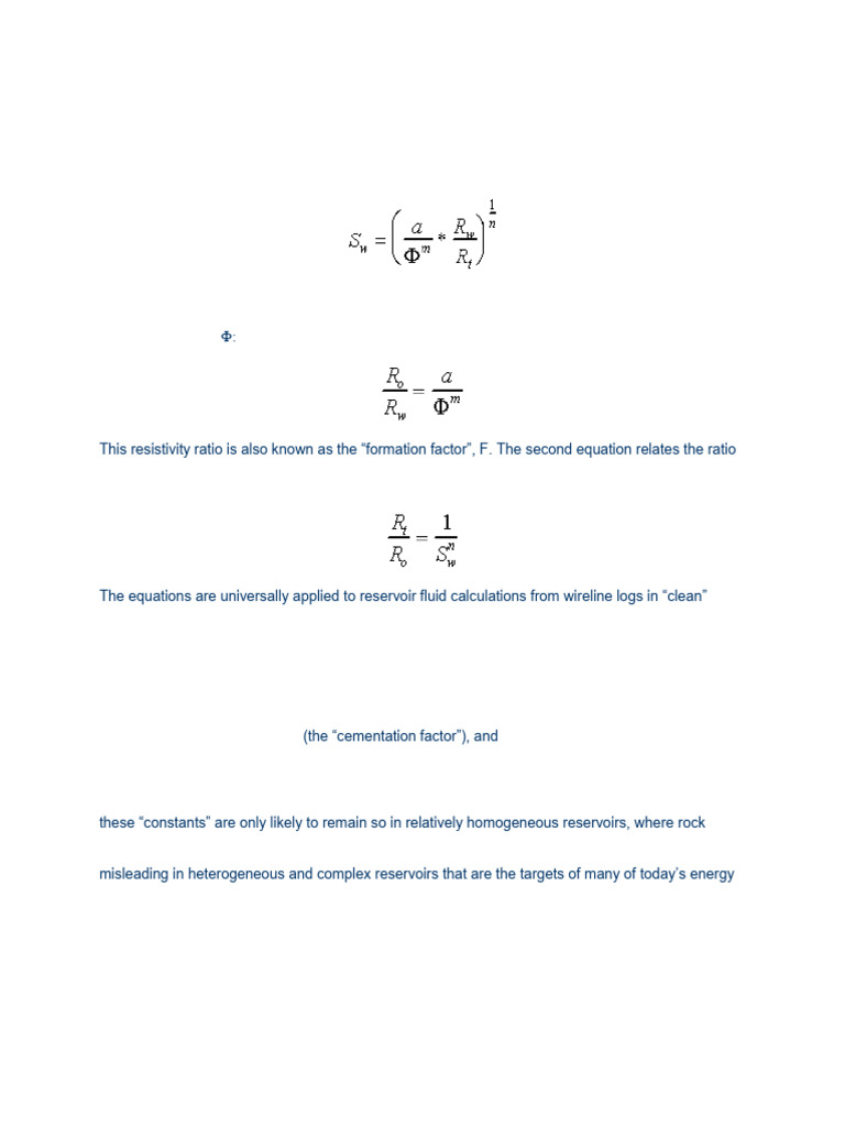 Archie Computational Equations | PDF | Equations | Porosity