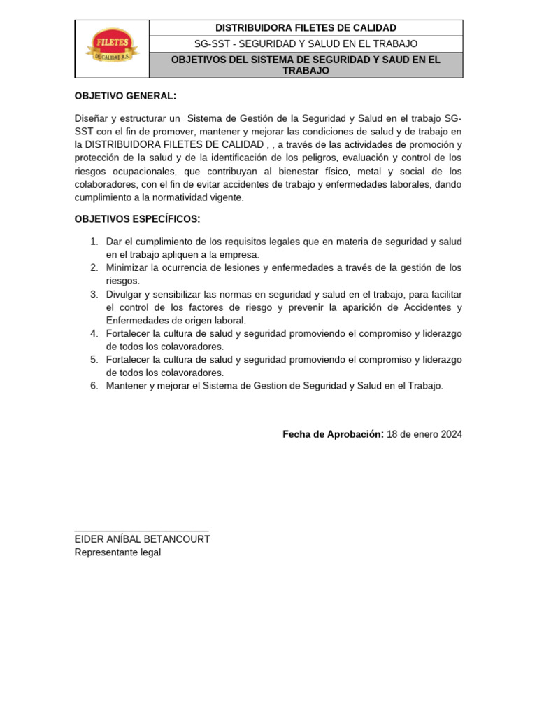 Obj-Sst-001 Objetivos Del Sitema de Seguridad y Salud en El Trabajo | PDF | Negocios | Tecnología