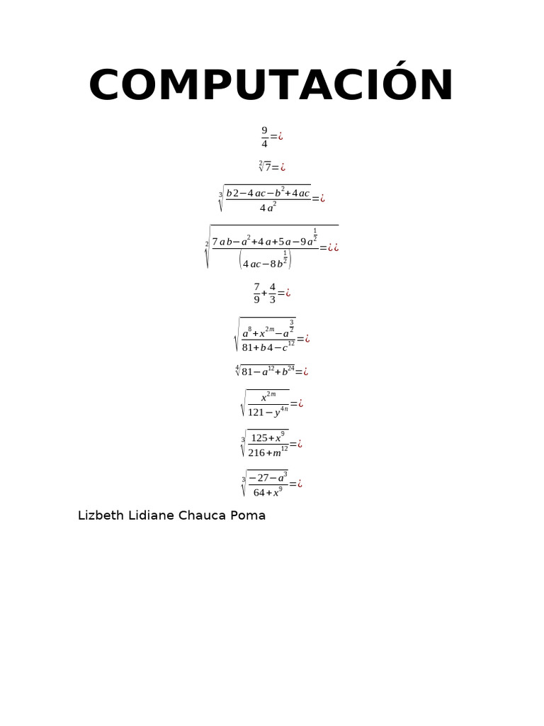 COMPUTACIÓN ejercicios algebra | PDF