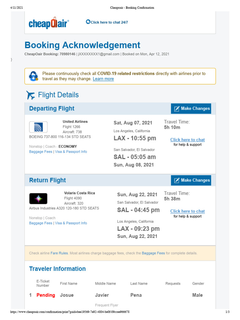 Cheapoair - Booking Confirmation | PDF | Airlines | Aviation