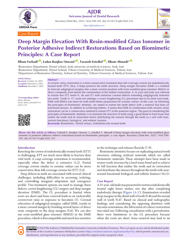 Deep Margin Elevation With Resin-Modified Glass Ionomer in | PDF ...