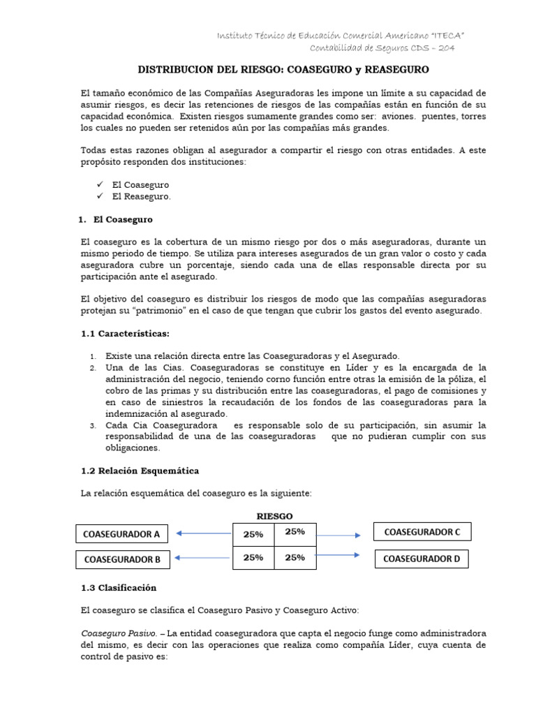 Distribución del riesgo Coaseguro y Reaseguro com | PDF | Reaseguro | Seguro