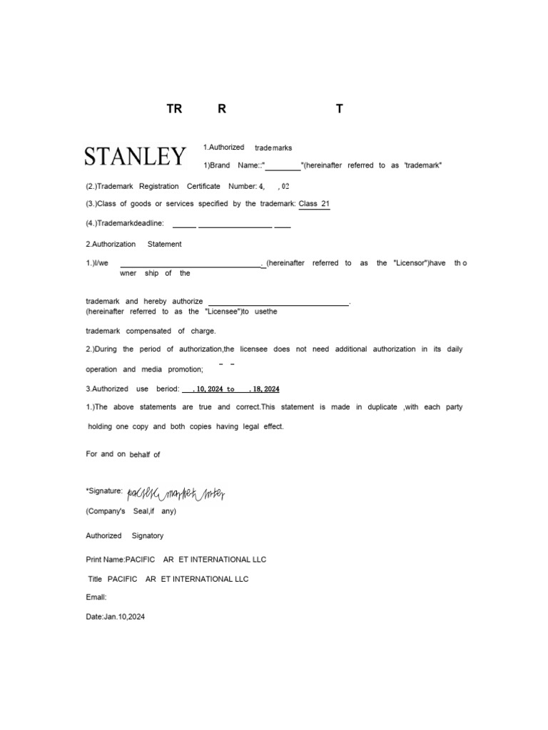 Trademark Authorization Agreement | PDF