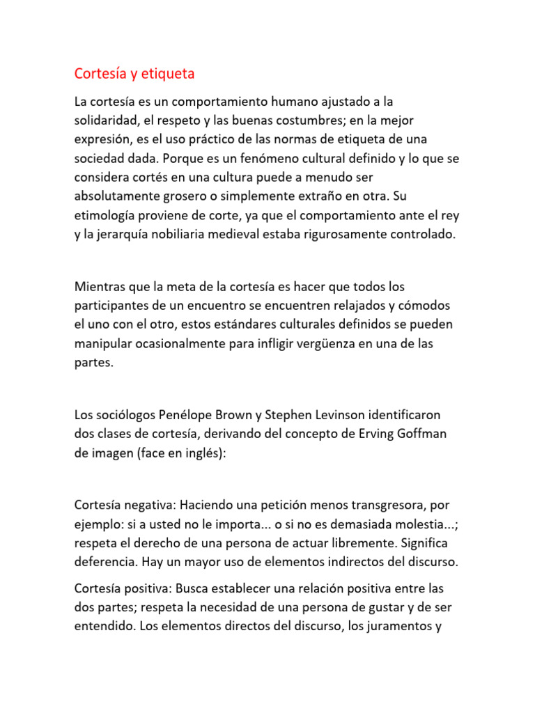 Cortesía y Etiqueta 2 | PDF | Psicología Social | Educación en artes ...