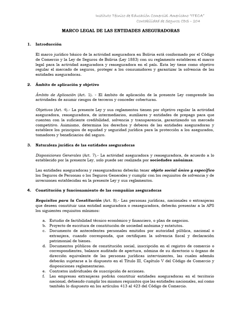 Marco Legal de Seguros en Bolivia | PDF | Seguro | Reaseguro