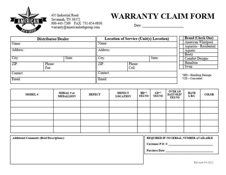 Warranty Claim Form V5 | PDF