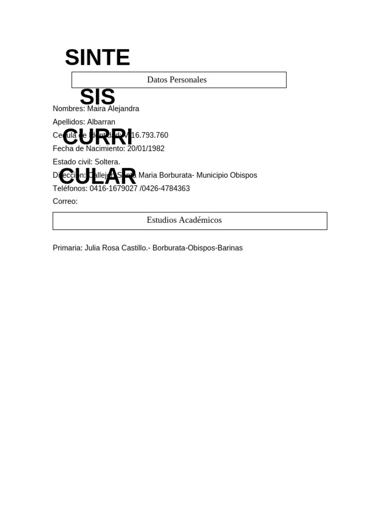 Curriculo Albarran Maria | PDF