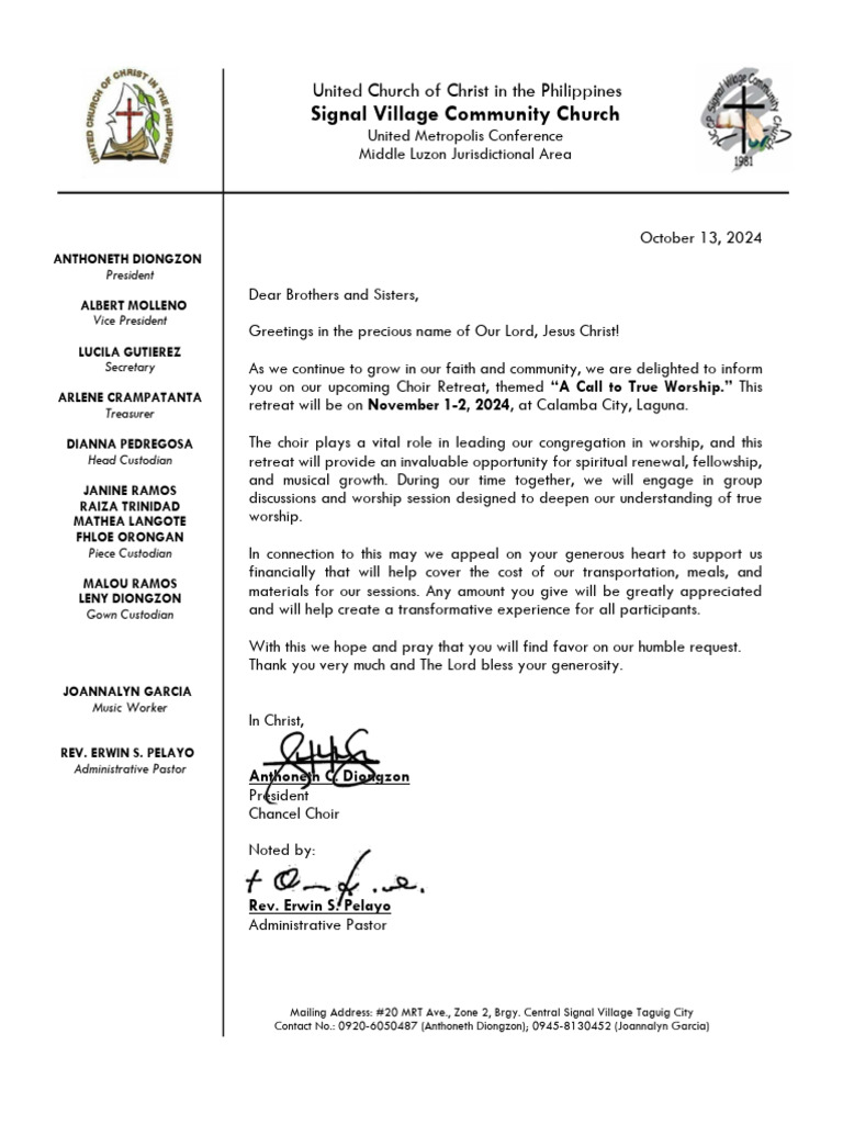 Choir Retreat Fundraising Appeal | PDF | Protestantism | Christian ...