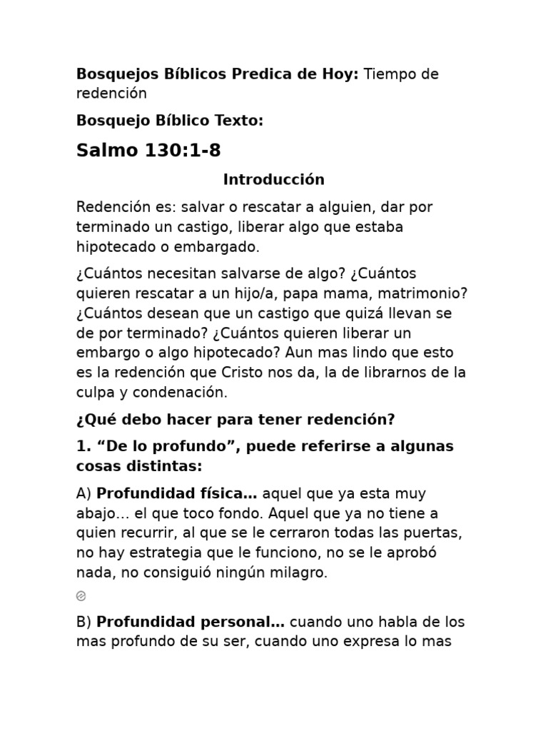 Salmo 130:1-8: Bosquejos Bíblicos Predica de Hoy: Bosquejo Bíblico Texto | PDF | Cristo (título ...