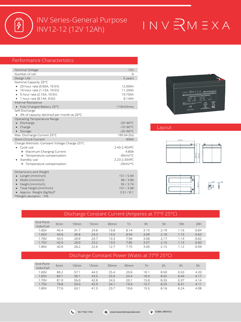 Bateria INV12-12N Datasheet | PDF | Electronics | Electronic Engineering