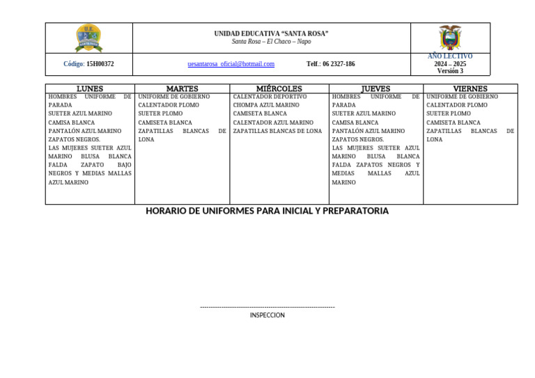 Horario de Uniformes 2024-2025 | PDF | Ropa | Moda