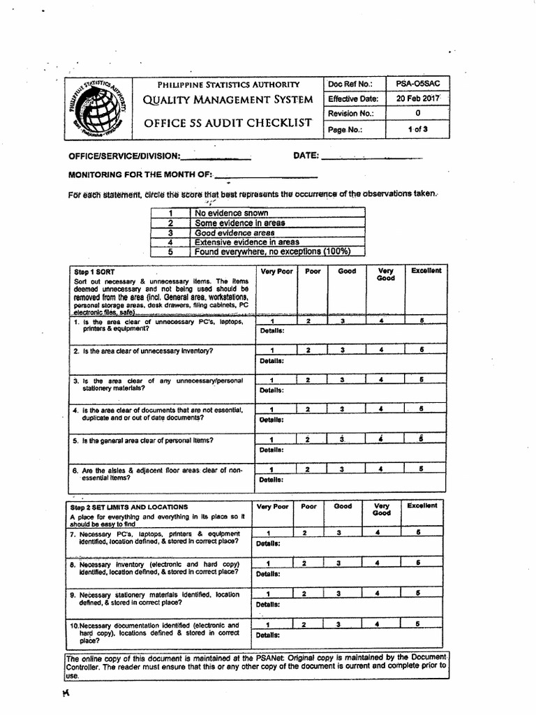 Office 5S Audit Checklist | PDF | Computing